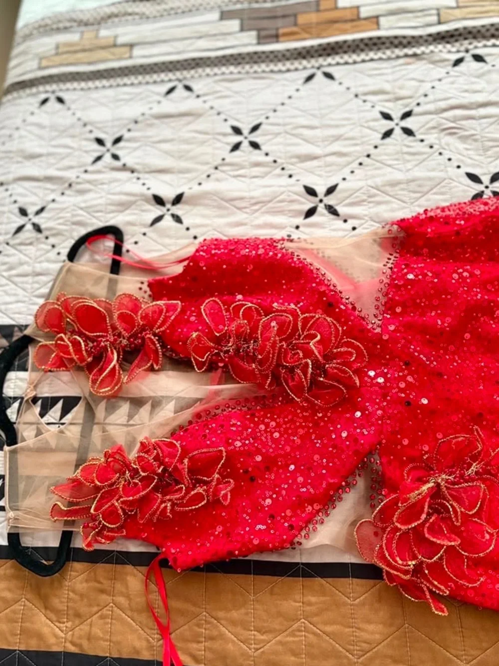 Dresses | Red Sequin Floral Applique Evening Gown | Poshmark